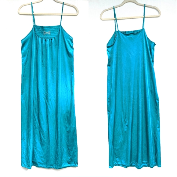 Vintage | Intimates & Sleepwear | Vintage Teal Chemise Slip Silky Y2k ...